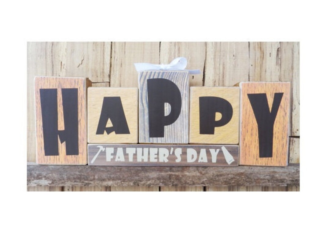 Happy Father's Day Block Set, Large Block Set, Wood Block Set, Papered ...