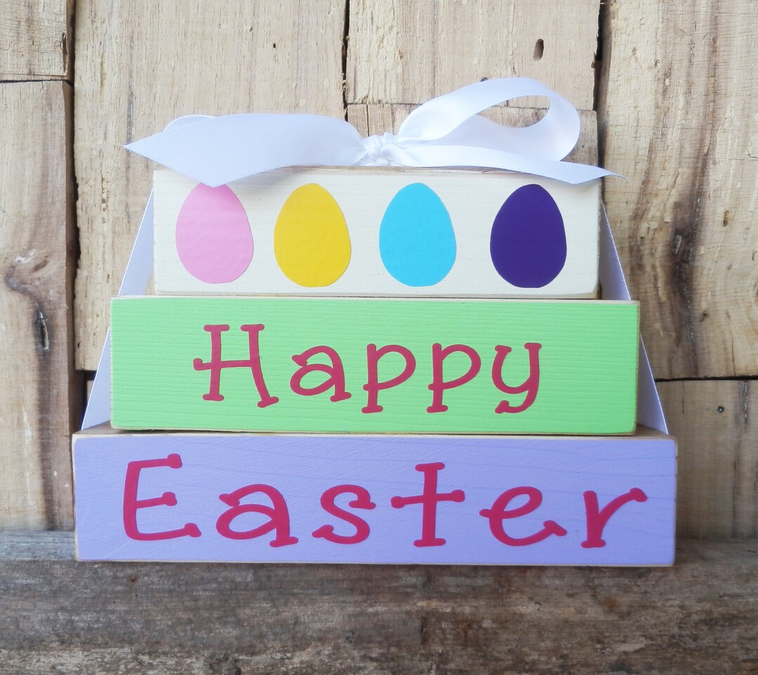 Happy Easter , Small Block Set, Blocks, Wood Stack, Wood Block Set ...