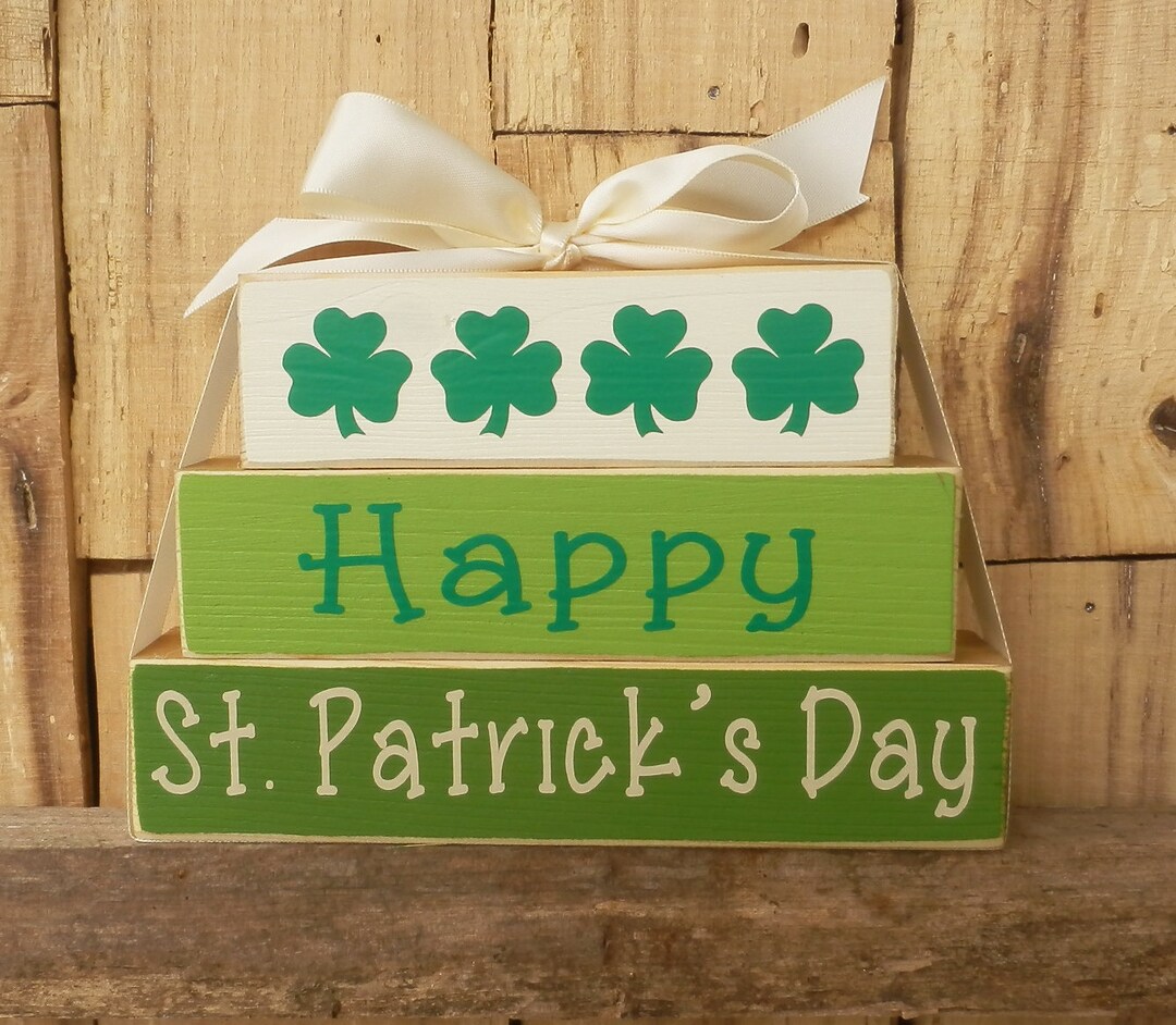 Happy St. Patrick's Day, Small Block Set, Blocks, Wood Stack, Wood ...