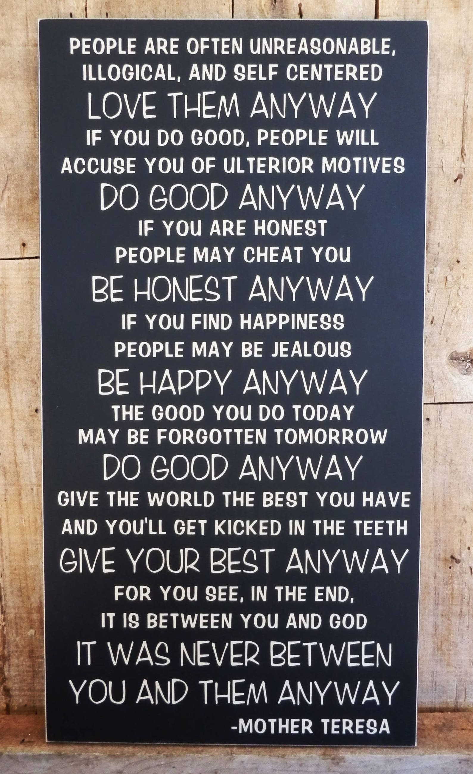 Anyway, Mother Teresa Poem, 9.5 X 18 Wood Sign, Inspirational Poem ...