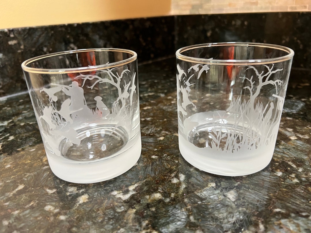 Bird Hunter Whiskey Glasses: Sand-carved Hunting Scene, Set of 8 - Etsy