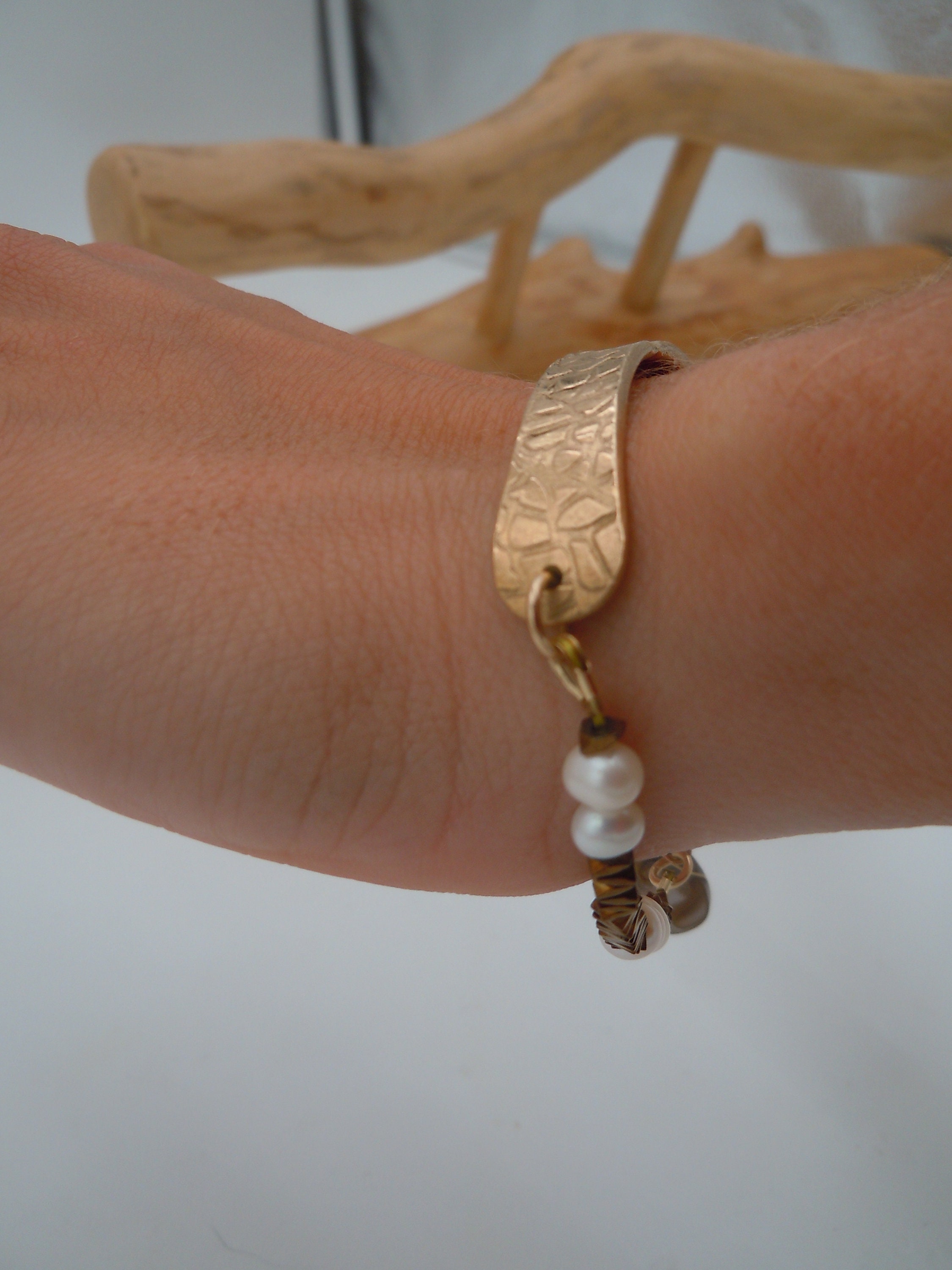 Fine Rush Bracelet Half Handmade Cuff and Freshwater Beads. | Etsy ...