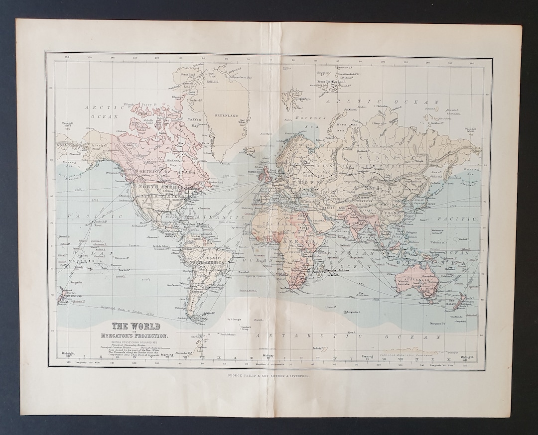 The World (mercator's Projection) - Original 1902 Map - Etsy