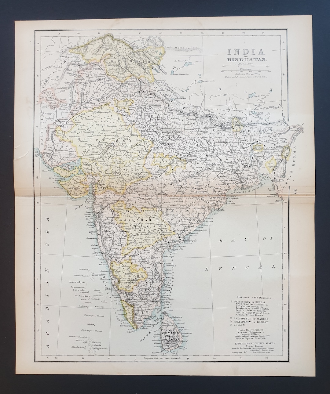 India o Indostán Mapa original de 1898 - Etsy España