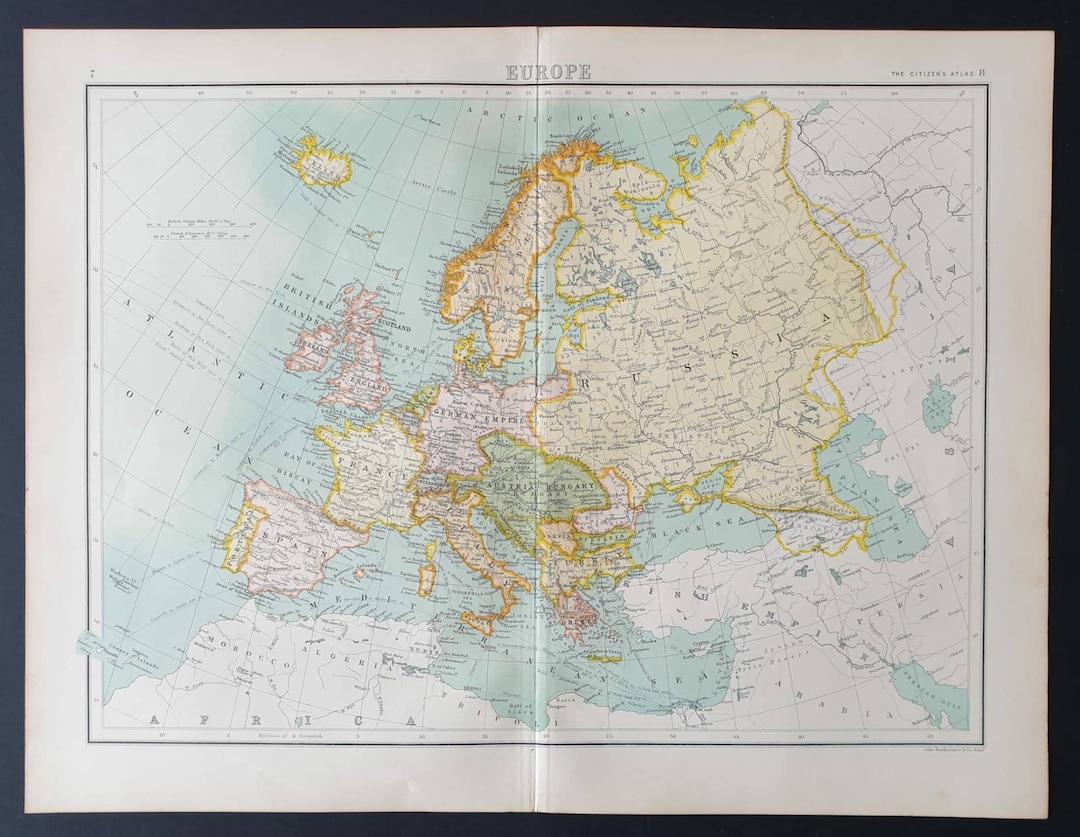 Original 1899 Map - Europe - Etsy