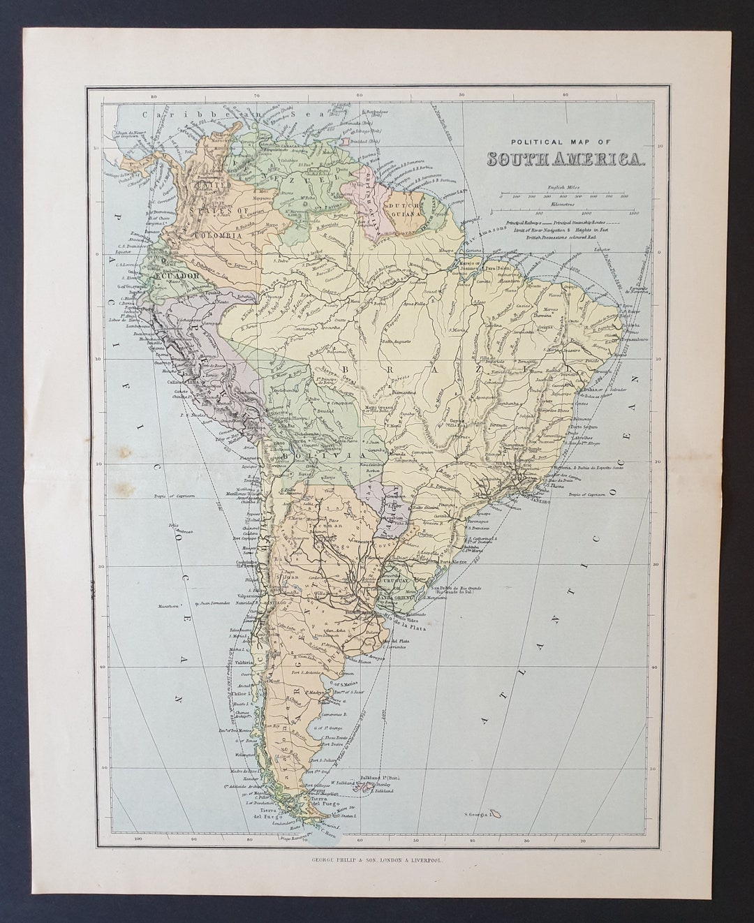 Political Map of South America - Original 1902 Map - Etsy