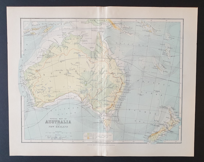 The Physical map of Australia and New Zealand Original 1902 | Etsy