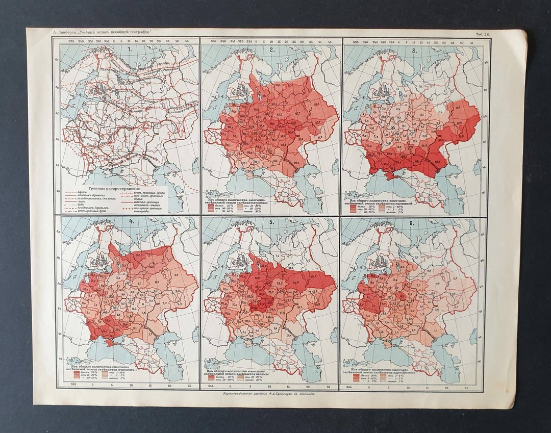 Original Rare 1913 Russian Map. European Russia - Vegetation/ Bread ...