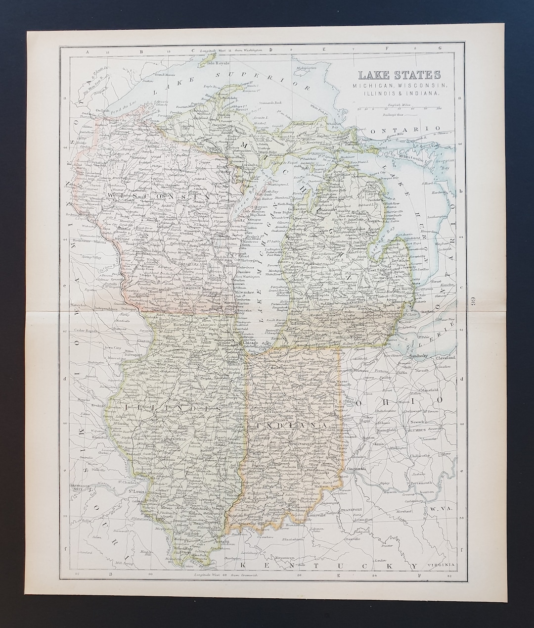 The Lake States - Original 1898 Map - Etsy