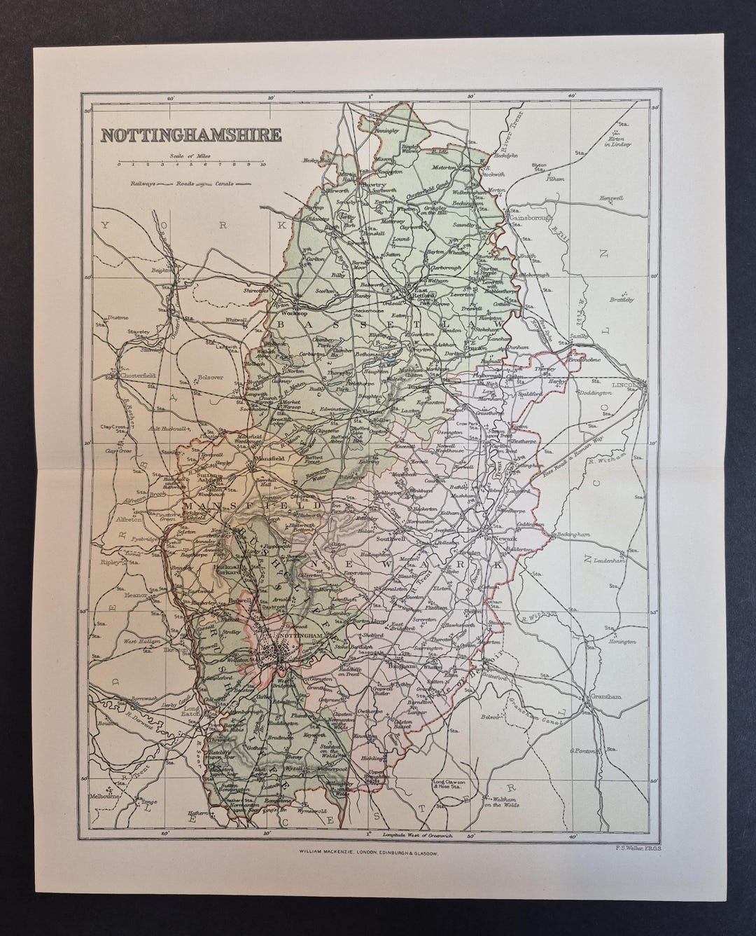 Nottinghamshire - Original 1895 County Map - Etsy