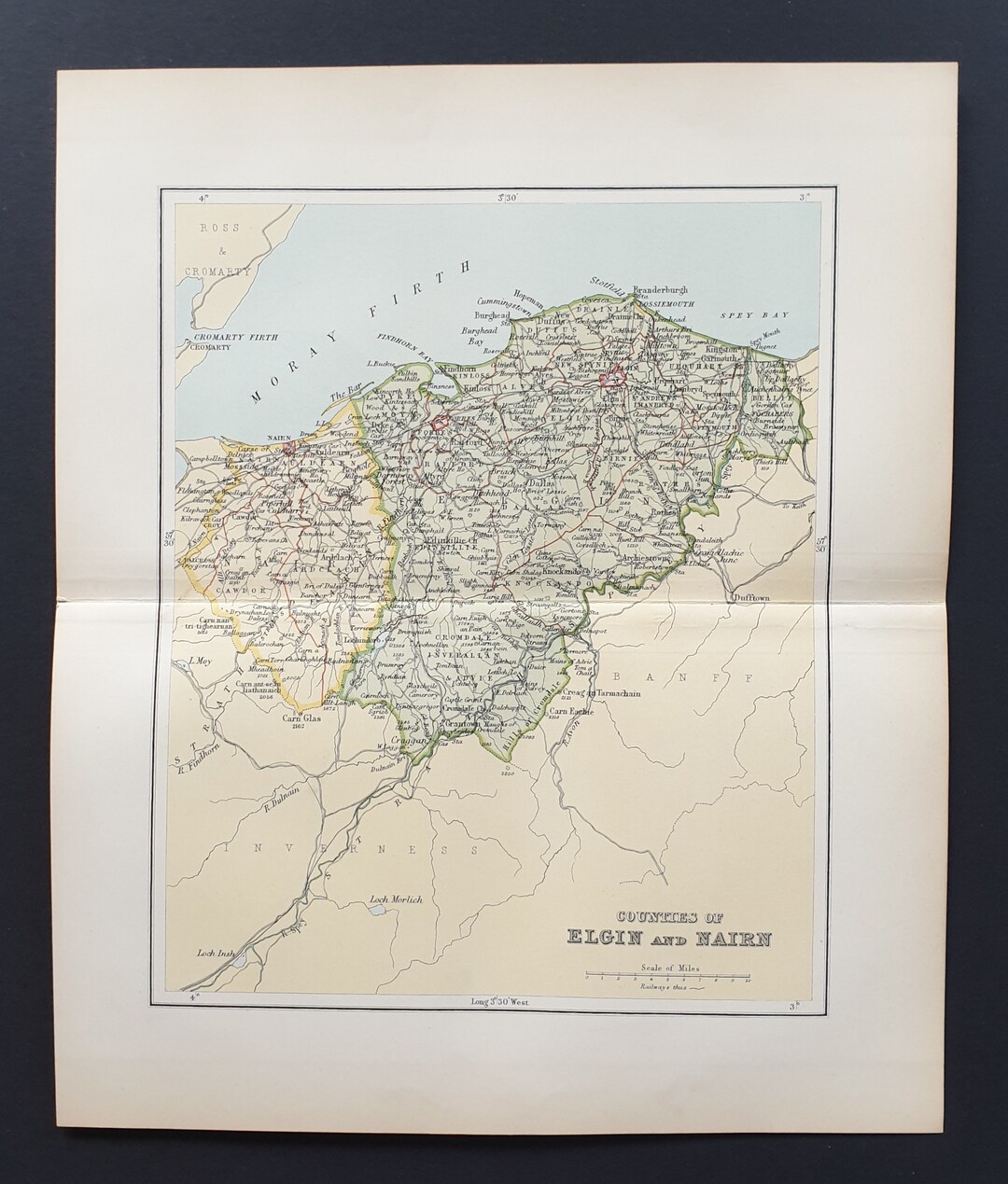 Elgin and Nairn - Original 1897 County Map of Scotland - Etsy