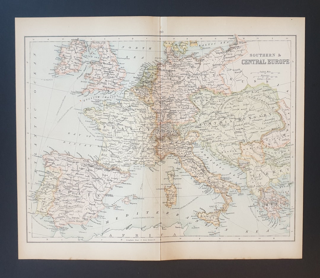 Southern and Central Europe - Original 1898 Map - Etsy