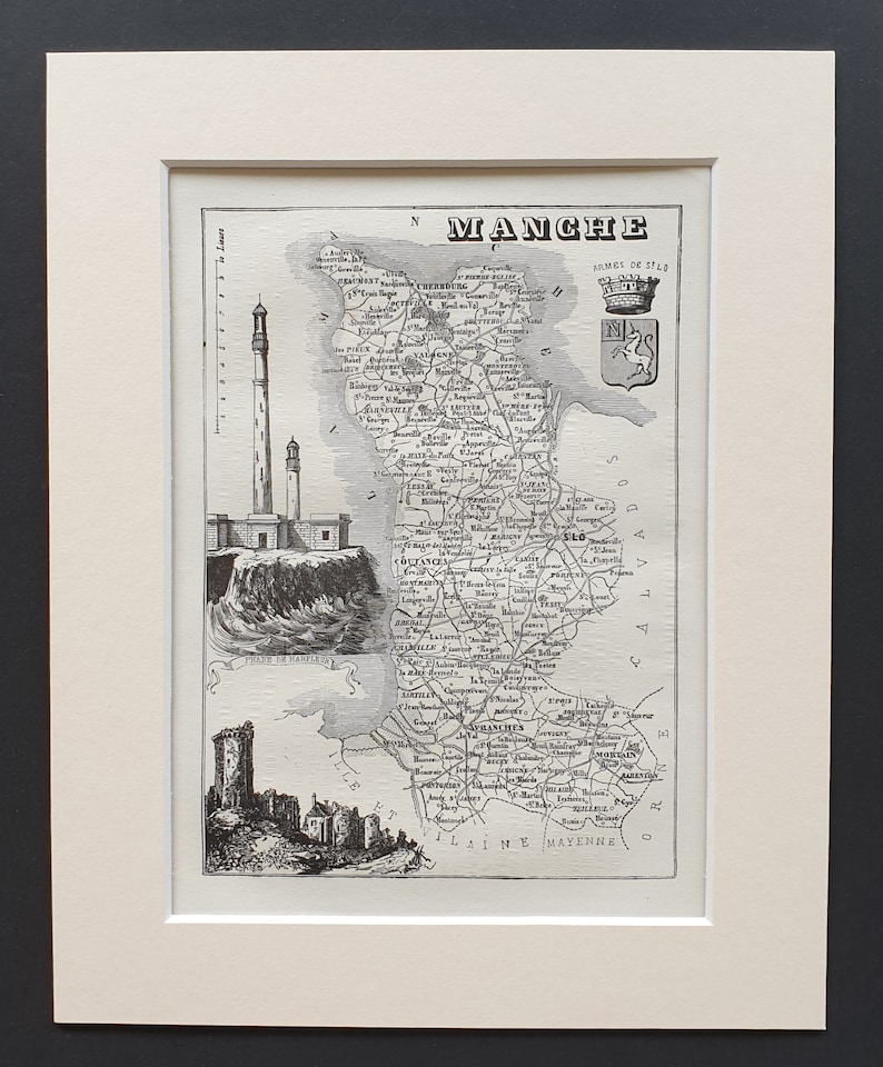 Manche - Original 1865 Map in Mount - Etsy
