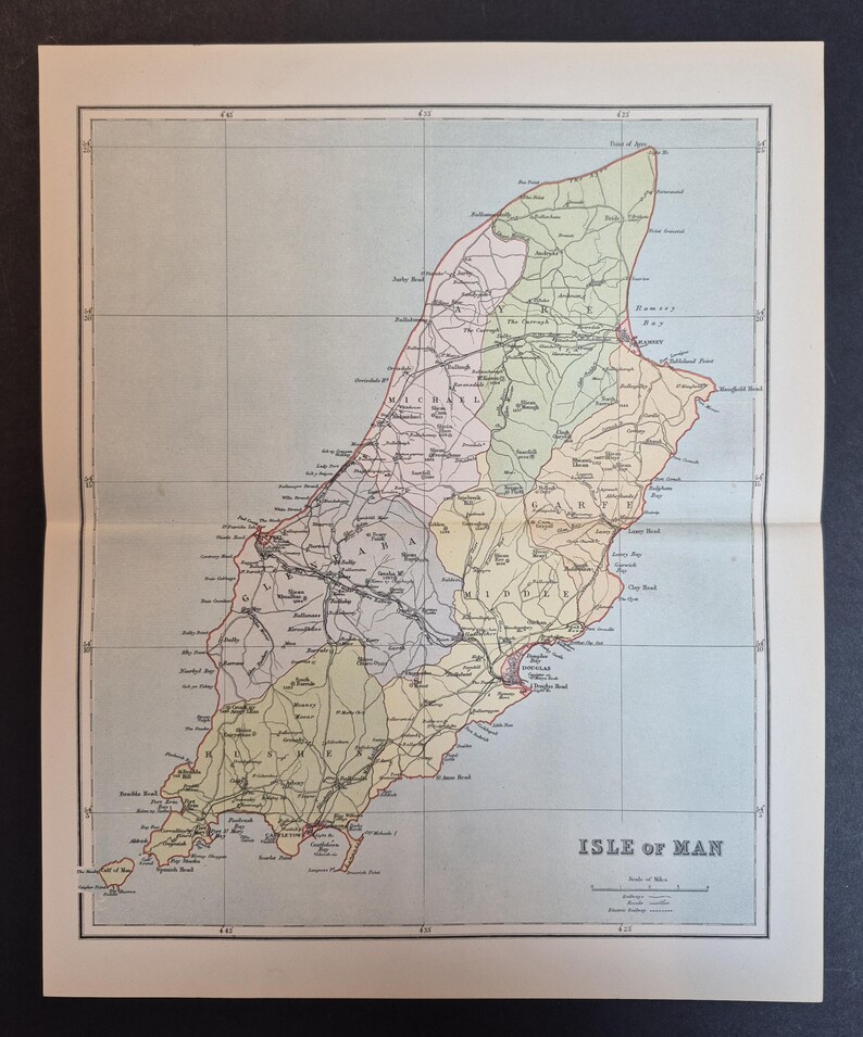 Isle of Man - Original 1895 County Map - Etsy