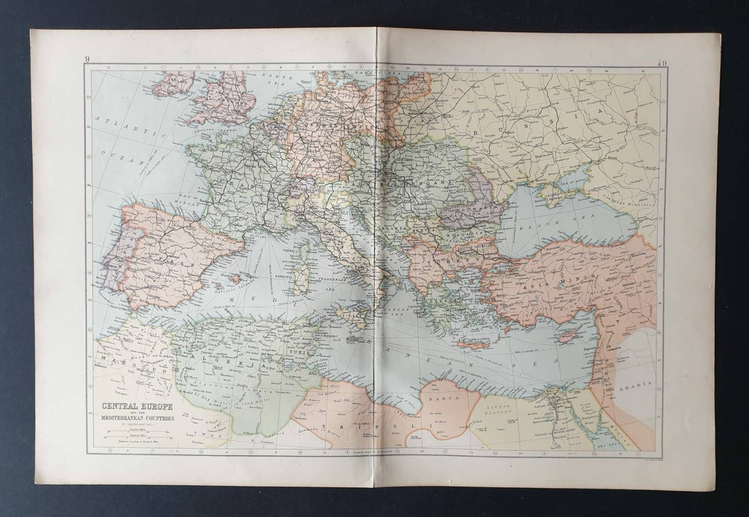 Original 1903 Map - Central Europe and the Mediterranean Countries - Etsy