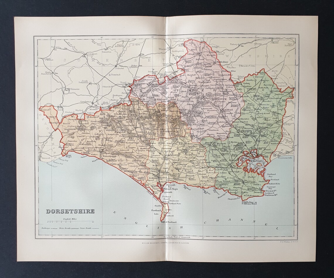 Dorsetshire/Dorset Mapa original del condado de 1895 - Etsy España