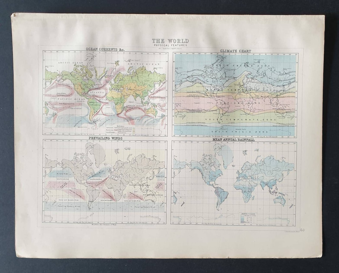 Original 1903 Map - the World, Physical Features - Etsy