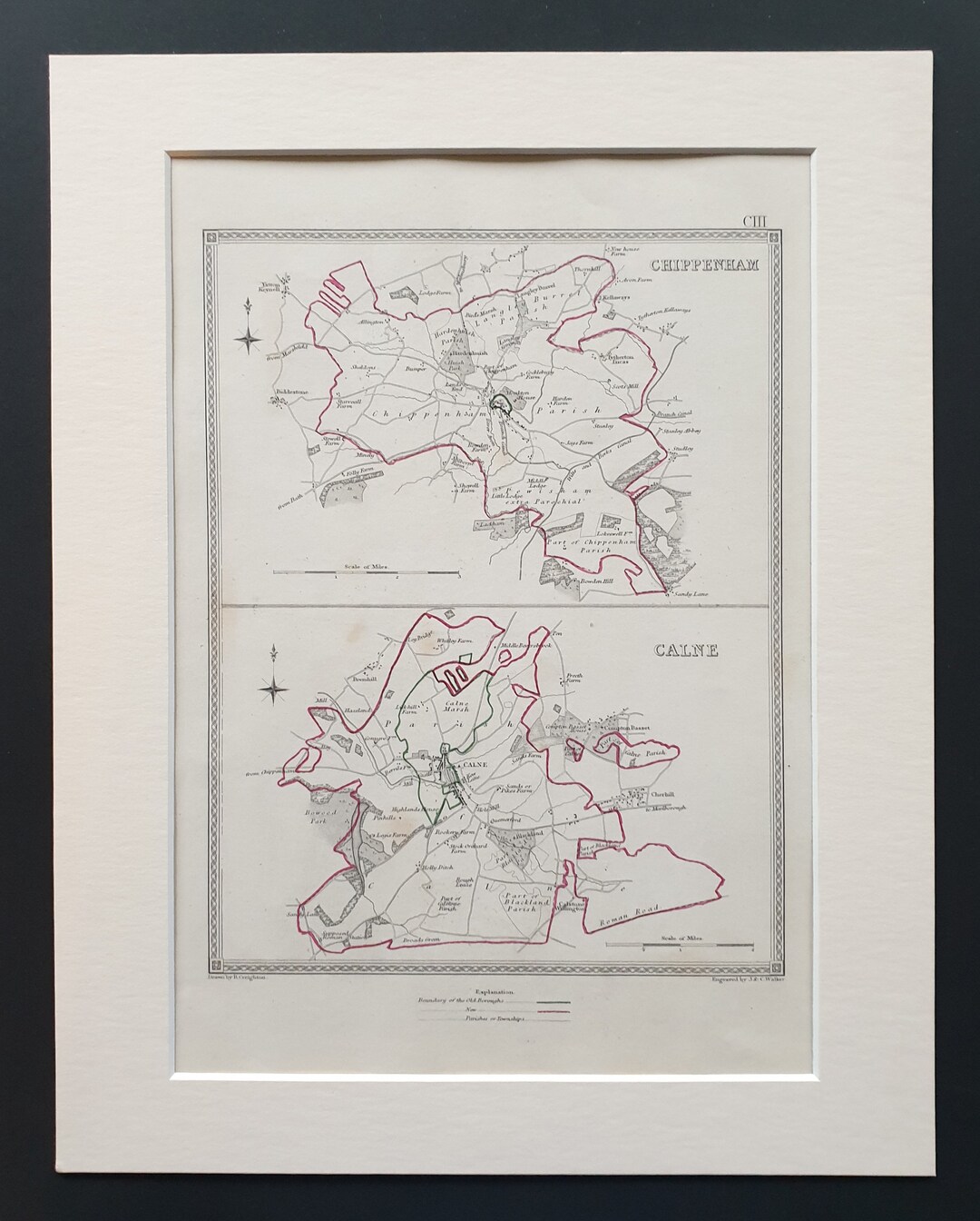 Chippenham and Calne - Original 1835 Maps in Mount - Etsy
