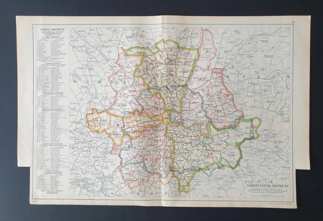 London Postal Districts - Original Large 1929 London Map - Etsy