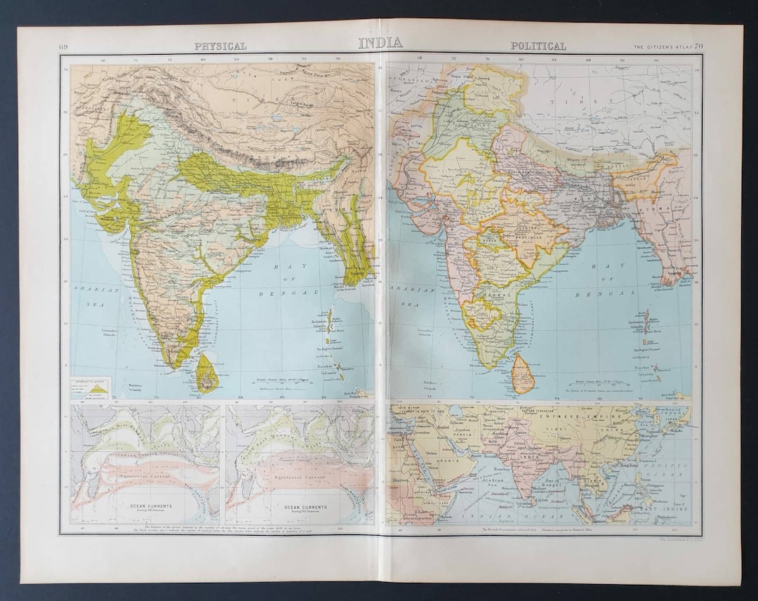 Original 1899 Map - India Physical and Political - Etsy