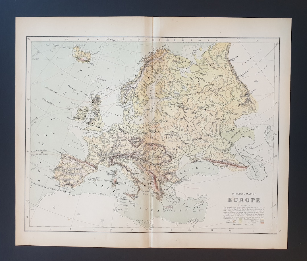 Physical Map of Europe - Original 1898 Map - Etsy UK