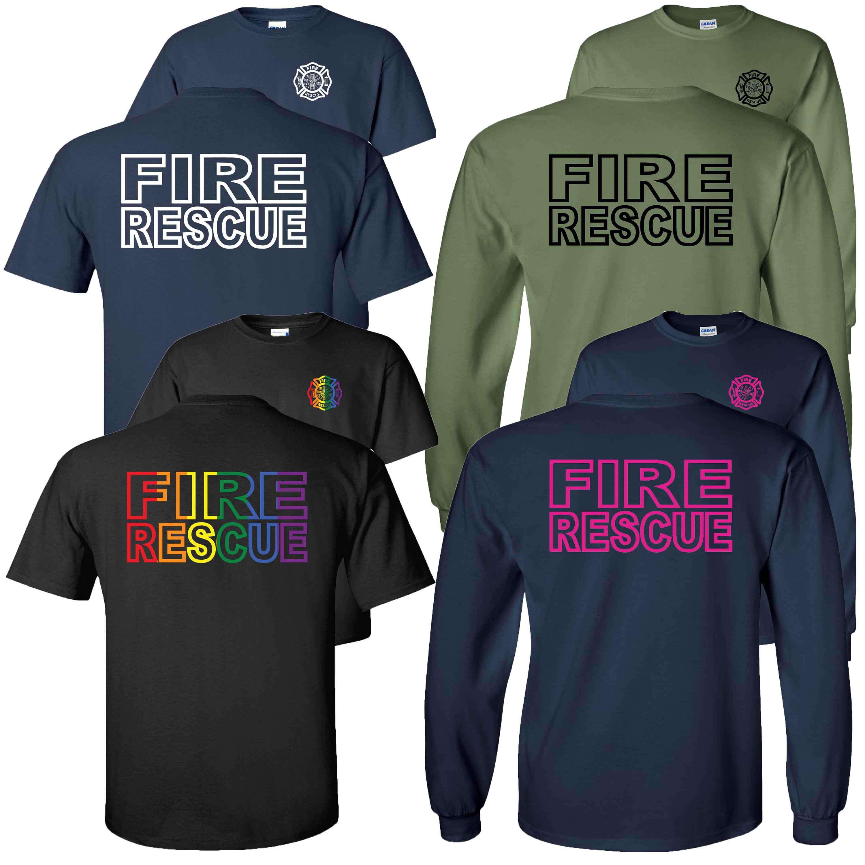 Fire Rescue T Shirts Fire Department Fire Badge And Flag Fire
