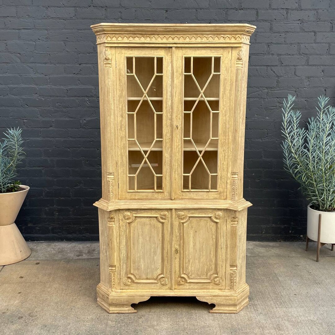 Antique Neoclassical Bleach Wood Shelf Display Cabinet, C.1950s - Etsy
