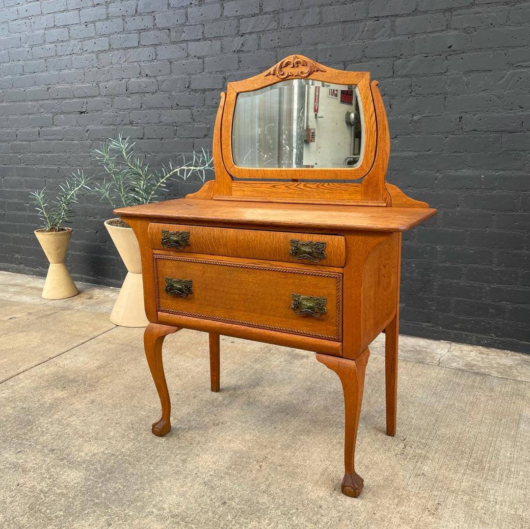 Vintage Golden Oak Dresser With Vanity Mirror and Ball Claw - Etsy