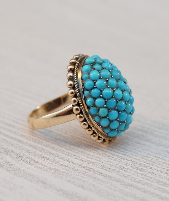 Victorian Pave Turquoise Dome Ring - Gem