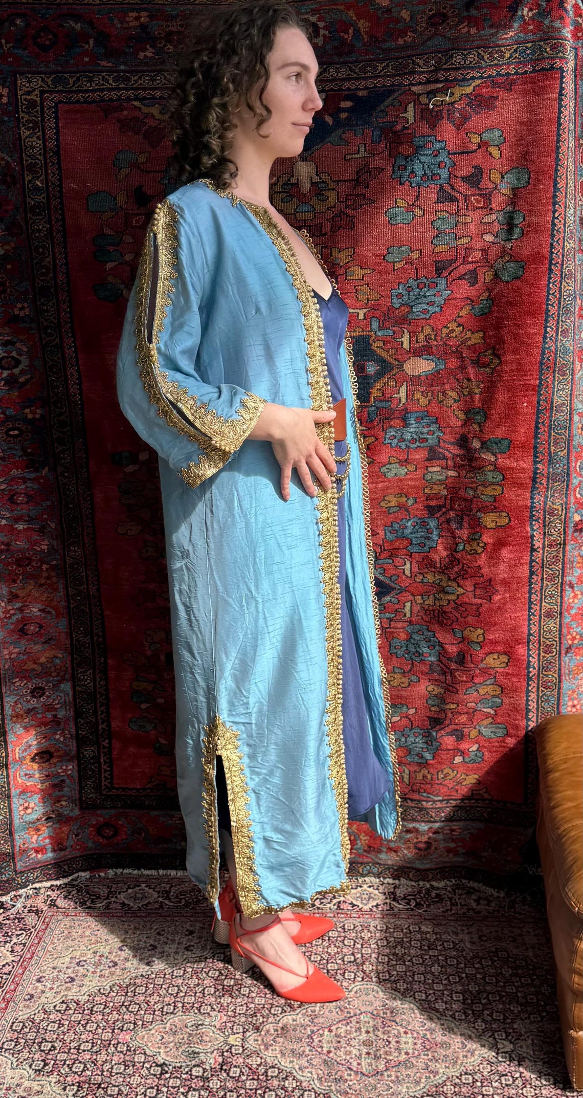Gorgeous Vintage Baby Blue Silk Duster With Gold Trim! - Etsy