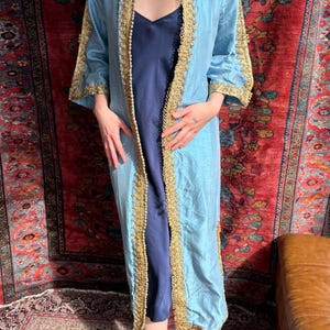 Gorgeous Vintage Baby Blue Silk Duster With Gold Trim! - Etsy