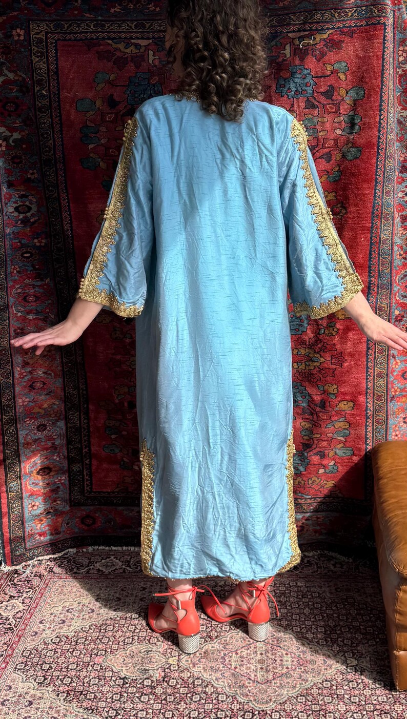 Gorgeous Vintage Baby Blue Silk Duster With Gold Trim! - Etsy