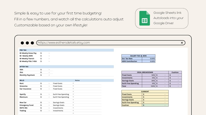 Beginner Friendly, First Time, Budgeting Spreadsheet template Download ...