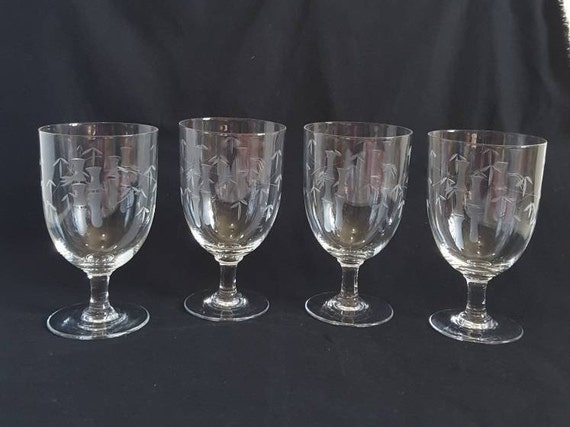 Set of 4 Noritake Bamboo Etched Crystal Water Goblets | Etsy