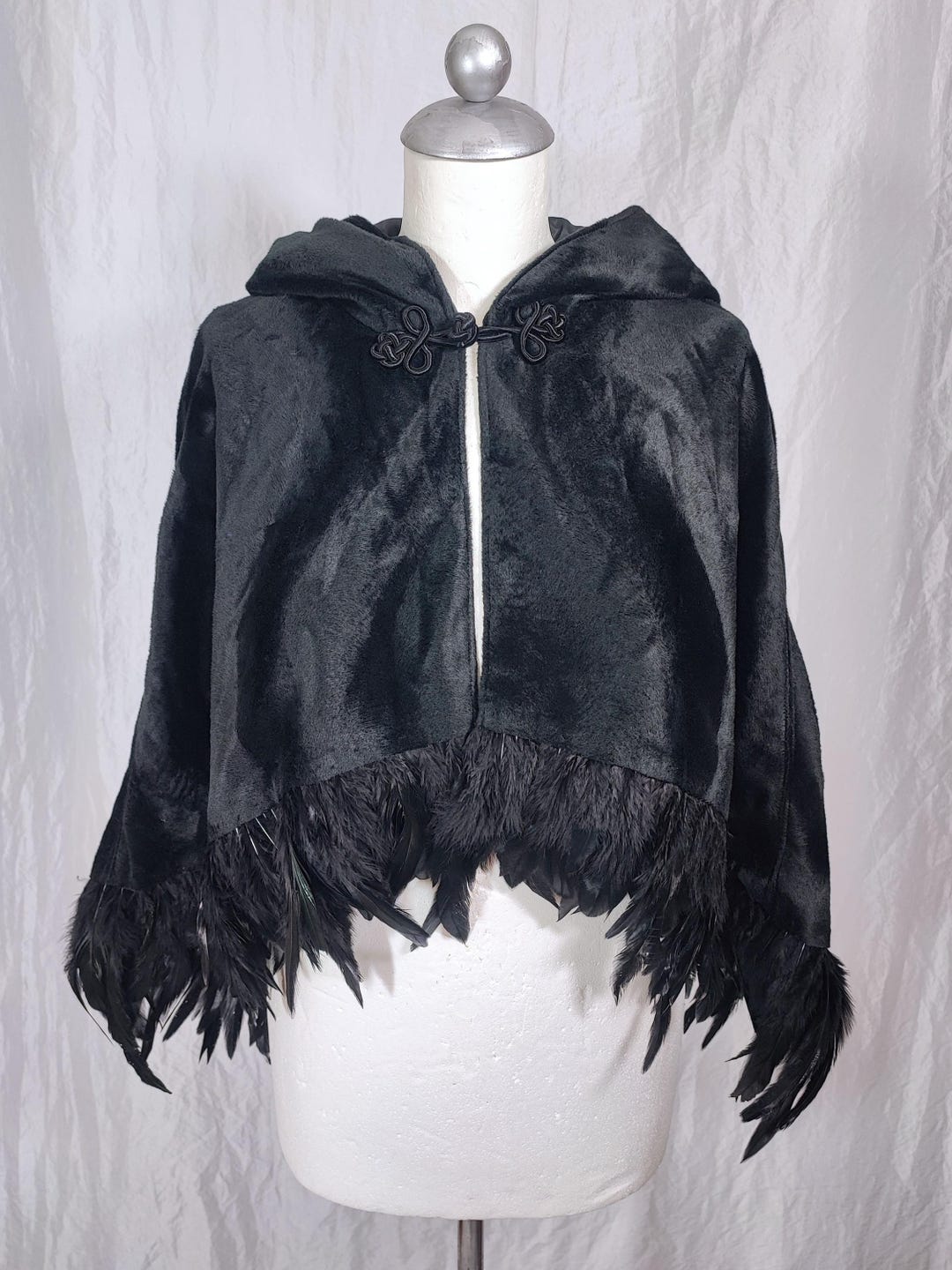 Short Faux Fur Cape With Feather Trim and Hood [black] - Etsy