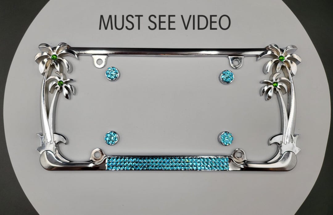 Crystal Palm Tree License Plate Frame: Aqua Rhinestone Car Decor - Etsy
