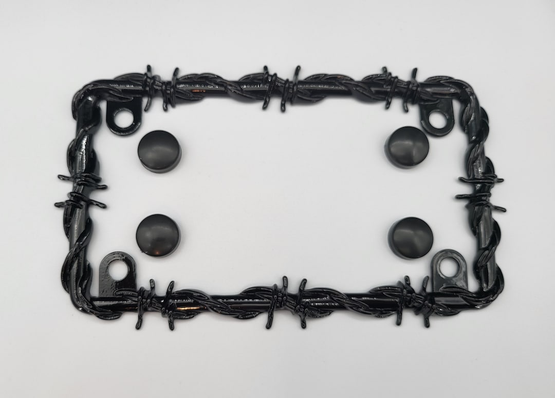 Gloss Black Professionally Painted Barbed Wire MOTORCYCLE License Plate ...