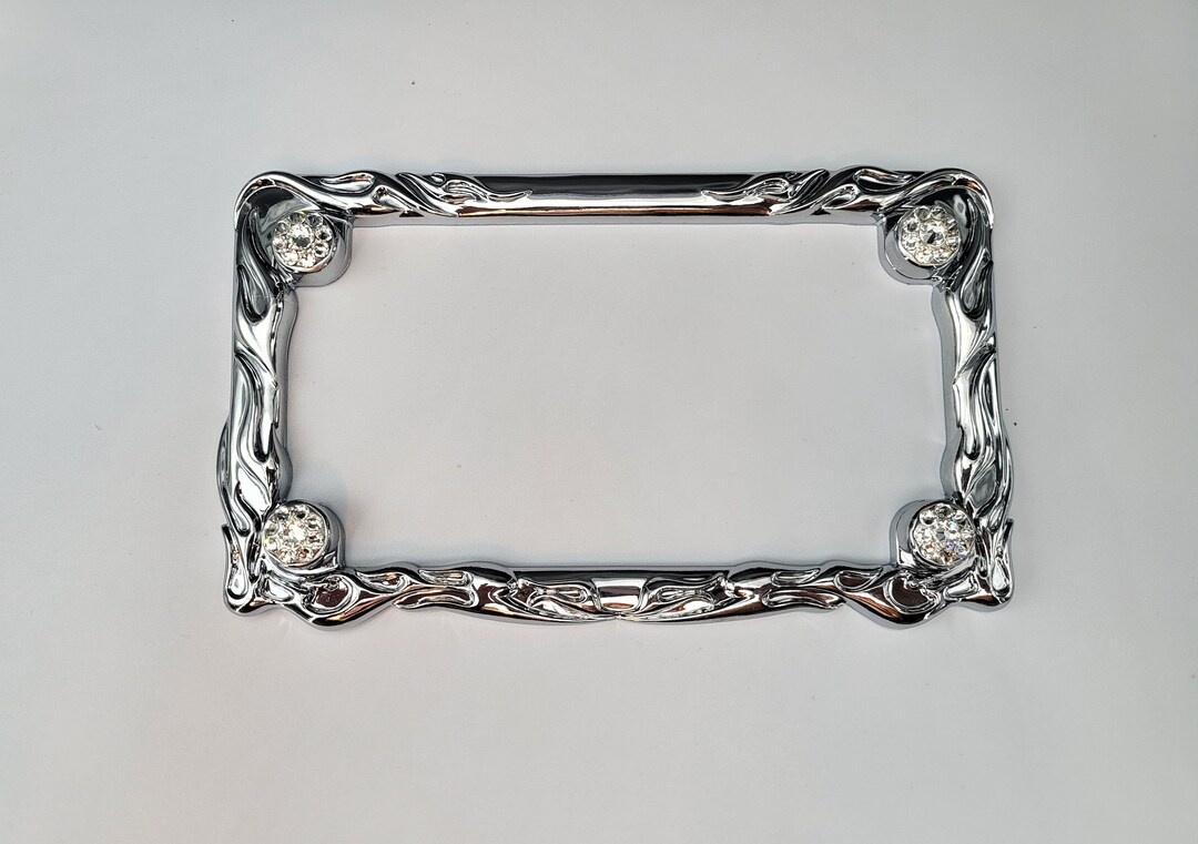Chrome Flames Metal MOTORCYCLE Bling Bike Trike License Plate Frame W ...