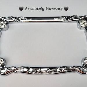 Chrome Flames Metal MOTORCYCLE Bling Bike Trike License Plate Frame W ...