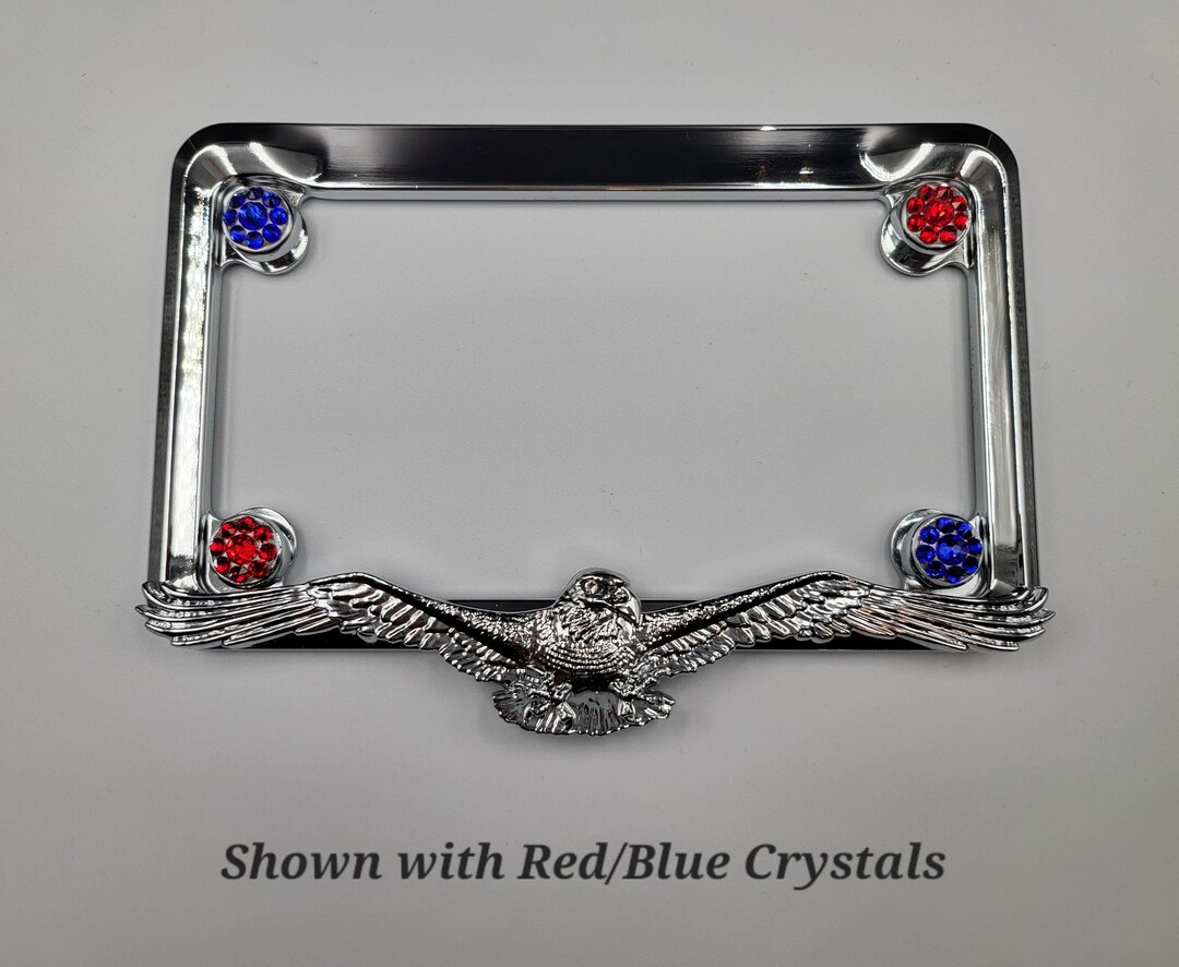 EAGLE EYE MOTORCYCLE Bling Crystal License Plate Frame Chrome Metal ...