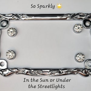 Chrome Flames Metal MOTORCYCLE Bling Bike Trike License Plate Frame W ...