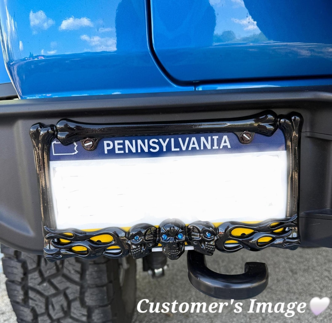 Buy Skull License Plate Frame, Black License Plate Frame, Bone Car ...