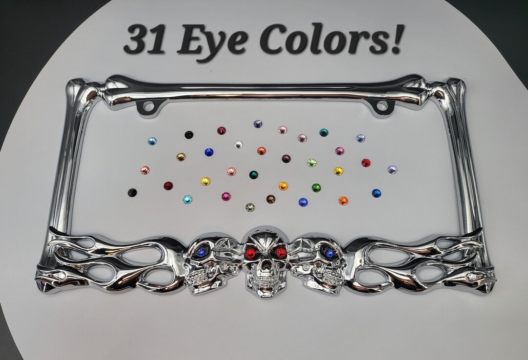 Skull License Plate Frame, Skull Car Accessory, Skull Car Gift, Bling ...