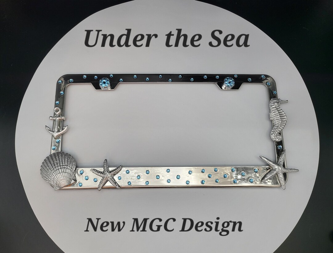 UNDER the SEA Car License Plate Frame W Bling Aquamarine Crystal ...