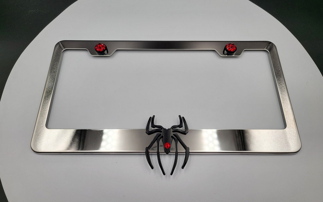 Edgy Black Widow Spider Bling Car License Plate Frame Stainless Steel W ...