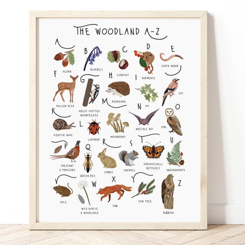 Woodland A-Z Print Woodland Poster Nursery Woodland Decor - Etsy