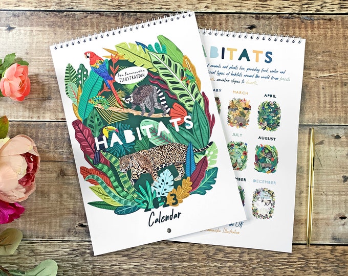 2023 Calendar, Habitats Calendar, A4 Illustrated Calendar, 2023 Nature ...