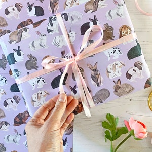 Rabbit Wrapping Paper, Types of Bunny Rabbits, Rabbit Gift Wrap, Pet ...