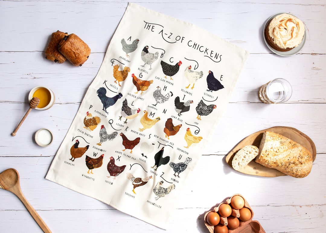 Chicken Tea Towel, A-Z of Chickens Tea Towel, Illustrated Tea Towel ...