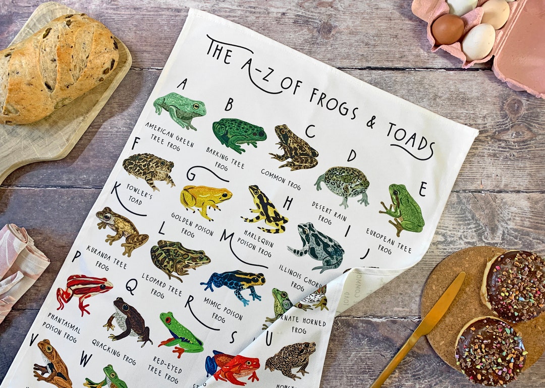 A-Z of Frogs Tea Towel, Frog Lovers Gift, Frog Homewares, Frog Tea ...